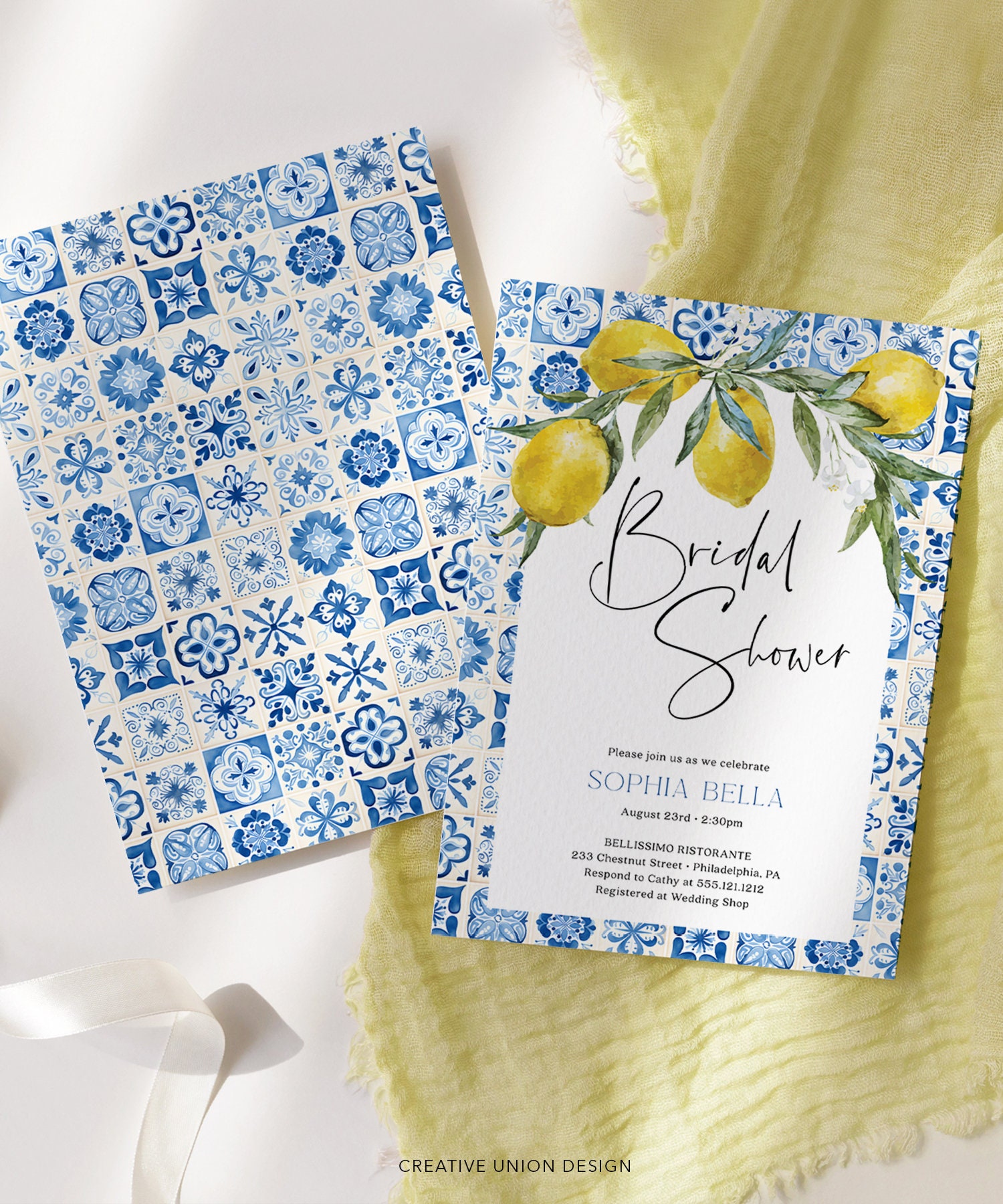 Italian Bridal Shower Invite Template, Mediterranean Blue Tile ...