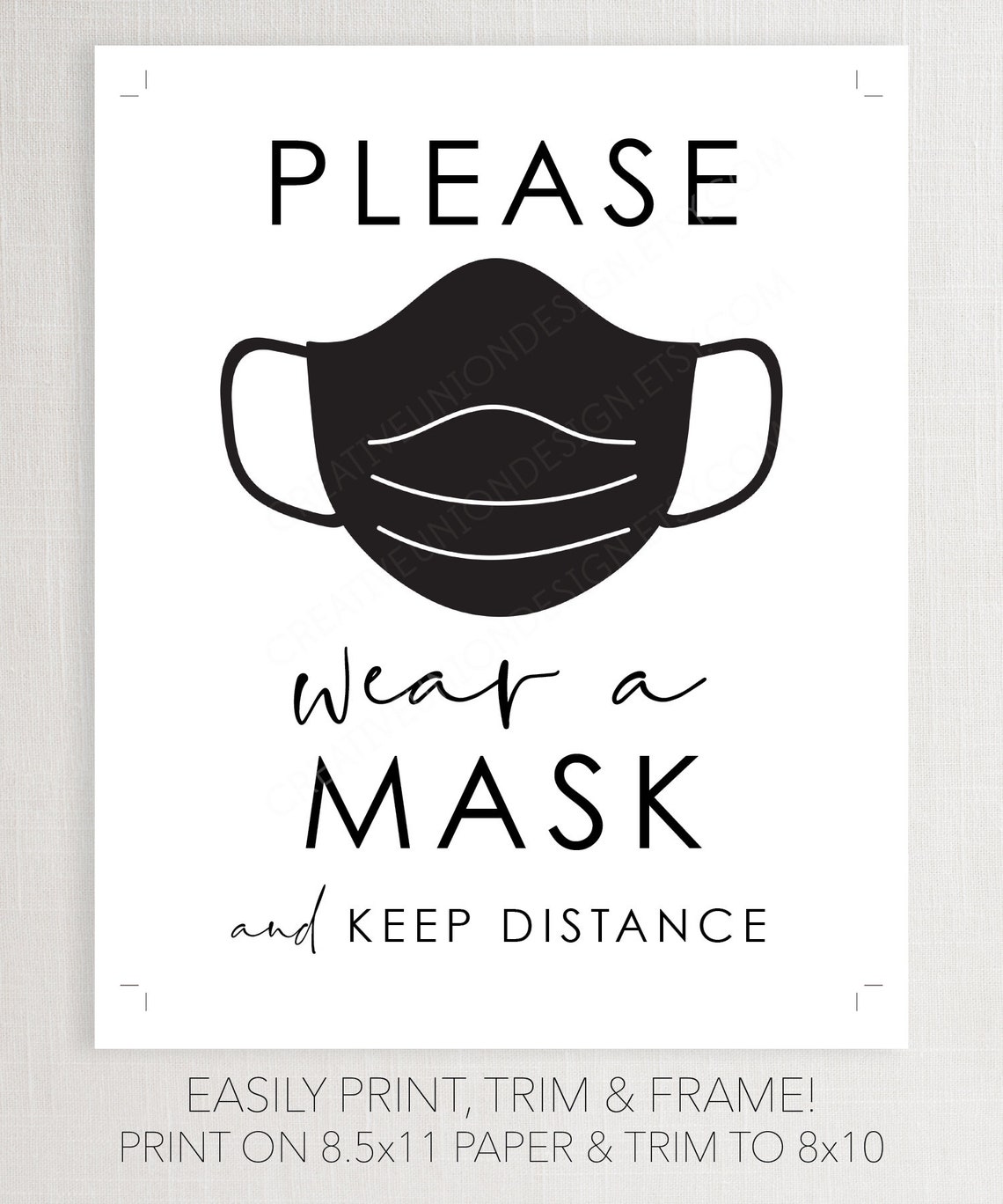 Wear A Mask Sign Printable Social Distancing Sign Keep | Etsy