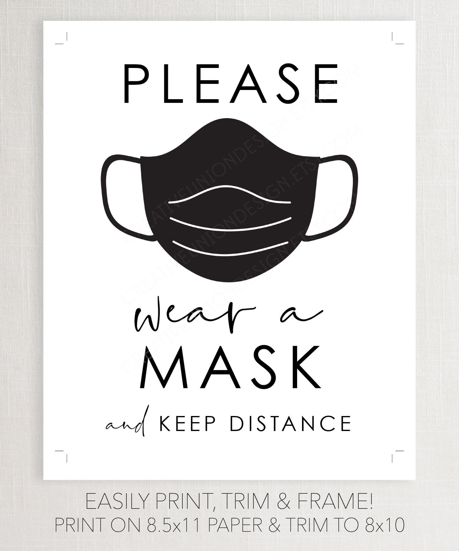 Wear A Mask Sign Printable Social Distancing Sign Keep | Etsy