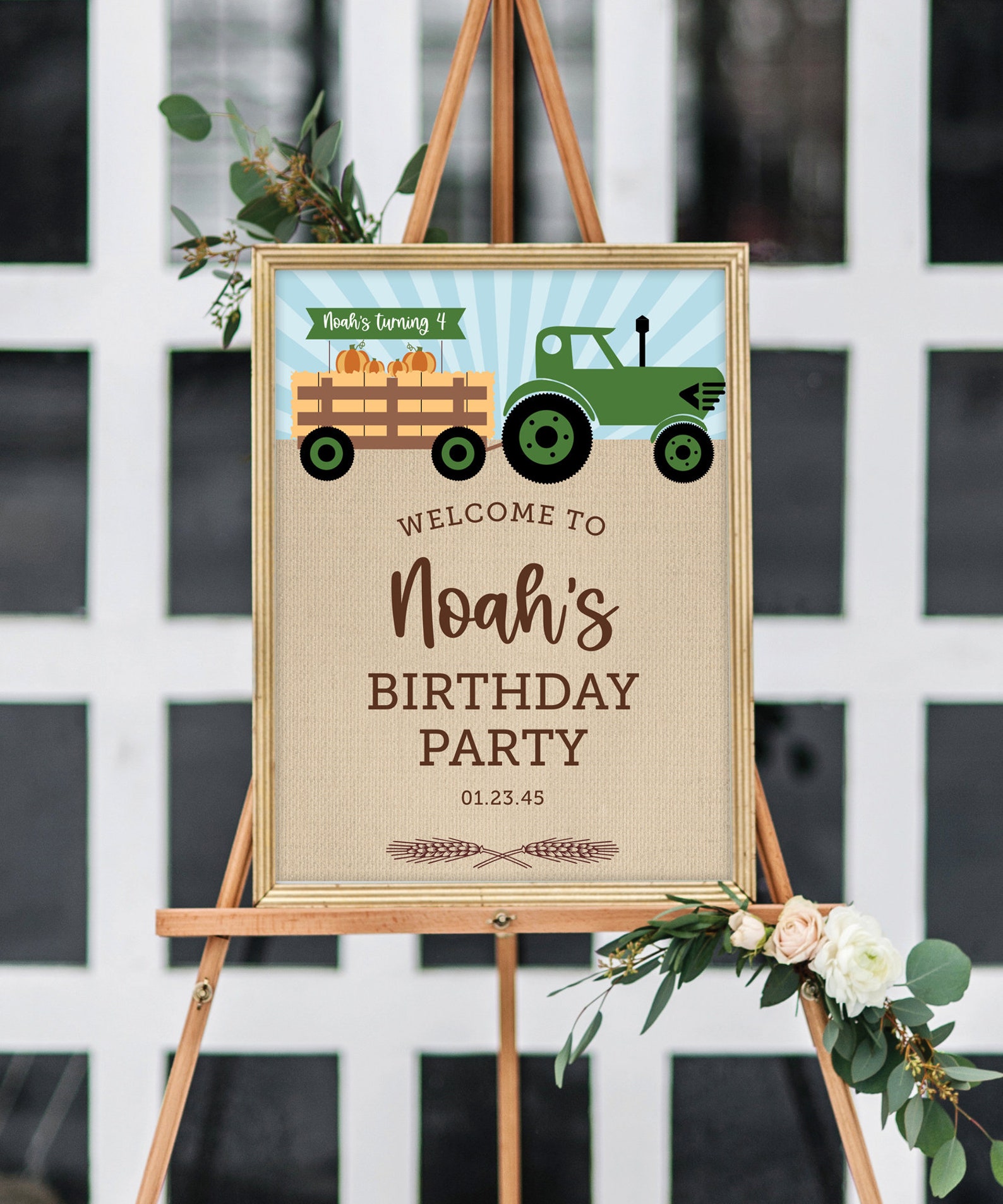 Editable Tractor Birthday Party Welcome Sign Template, Welcome Pumpkin ...