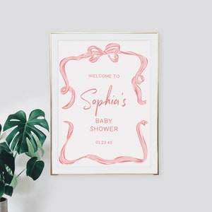 Pink Bow Baby Shower Welcome Sign Template, Hand Drawn Welcome Baby ...