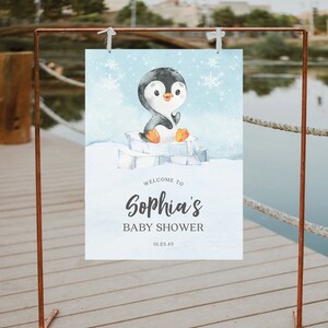 Boy Baby Shower Welcome Sign Template, Penguin Welcome Sign, Baby ...