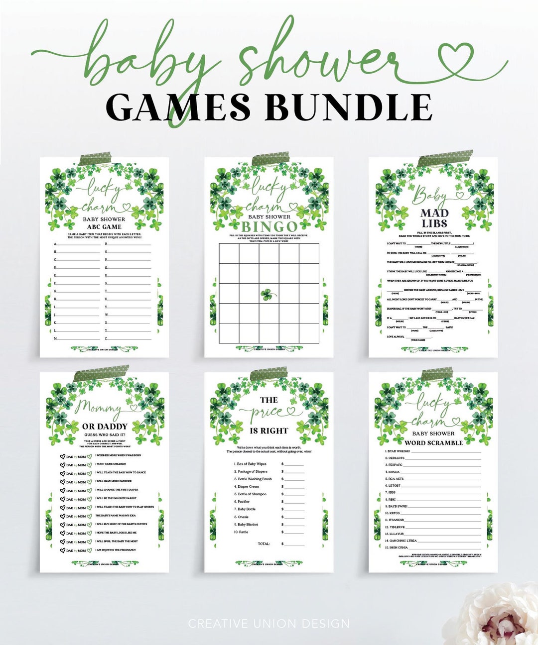 Lucky Charm Baby Shower Games Bundle, Baby Shower Games Package ...