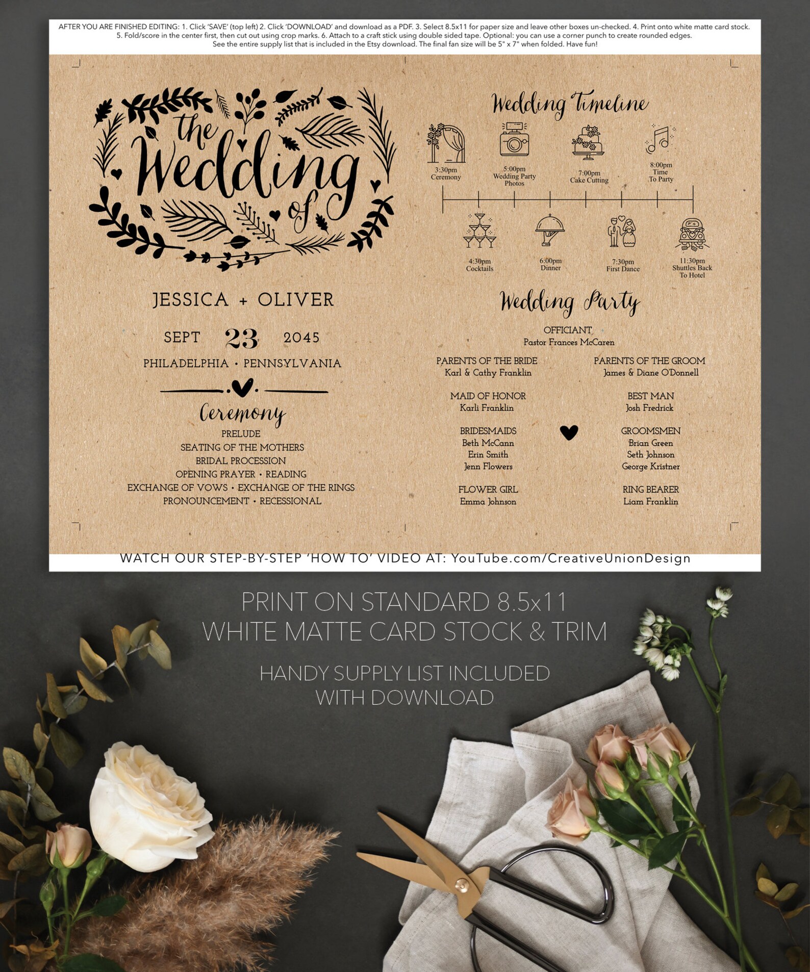 Rustic Wedding Fan Programs Foliage Wedding Program Template - Etsy