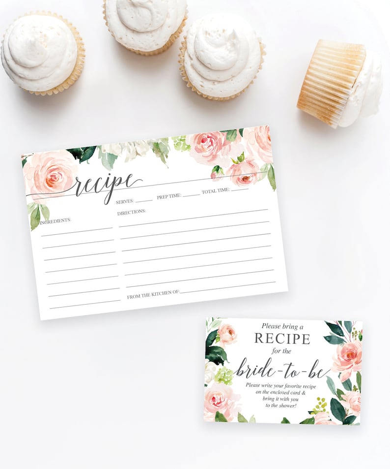 Recipe Card and Request Card Printable Recipe Card Bridal - Etsy