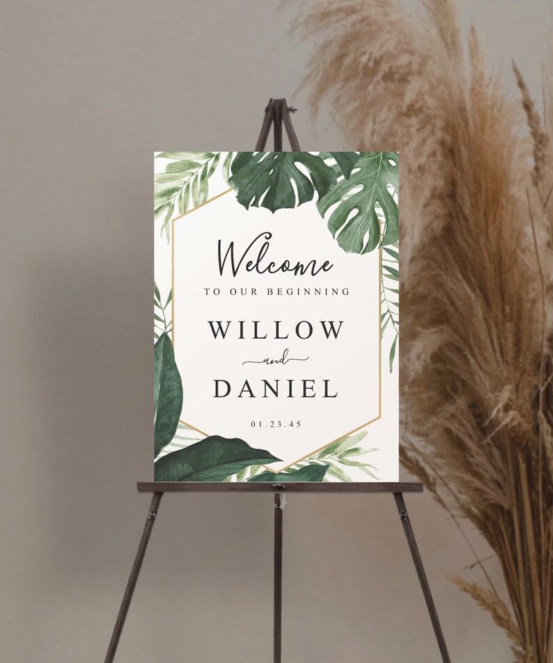 Editable Wedding Welcome Sign Template Tropical Monstera - Etsy