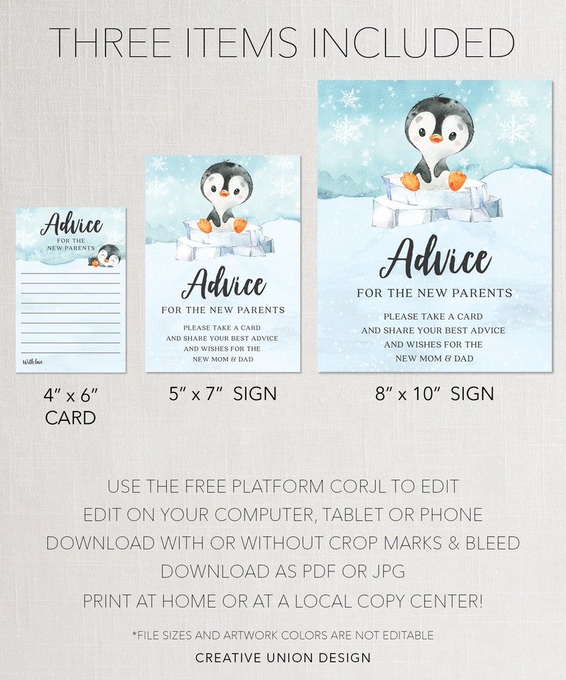Advice and Wishes Template Penguin Baby Shower Game Advice - Etsy