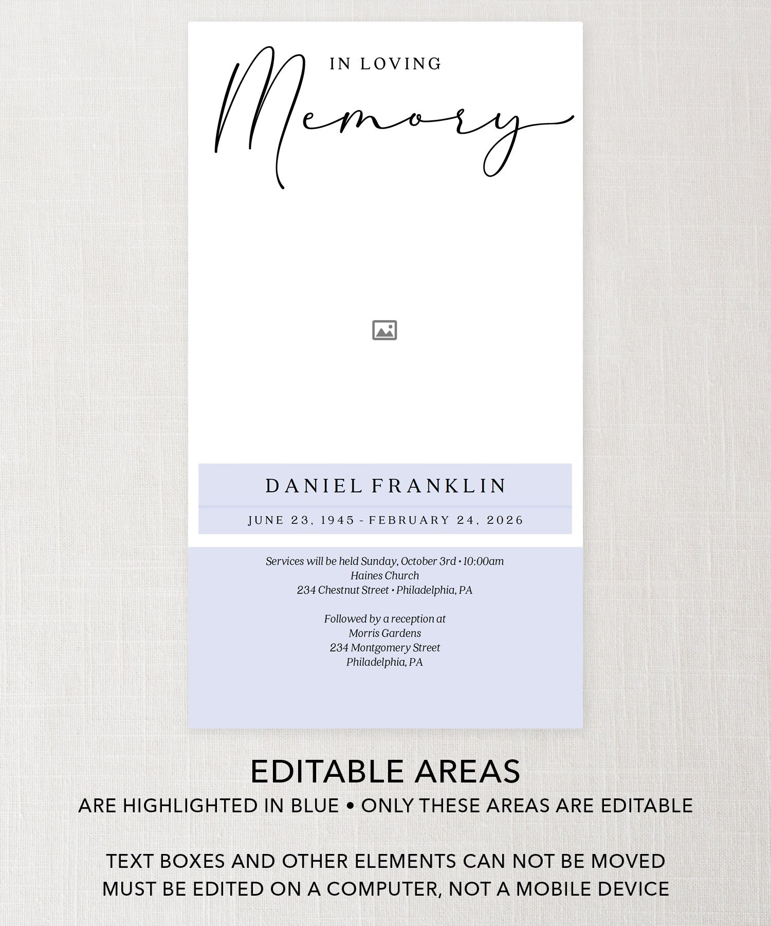 Digital in Loving Memory Electronic Invitation With Photo | Etsy