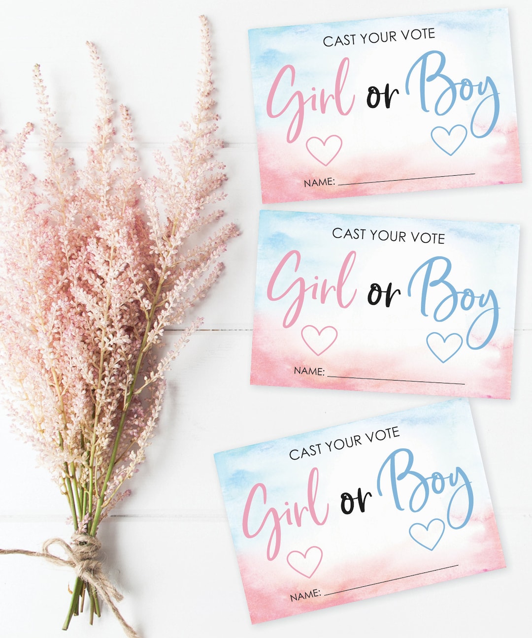 Gender Reveal Voting Cards - Girl or Boy - Gender Reveal Baby Shower ...