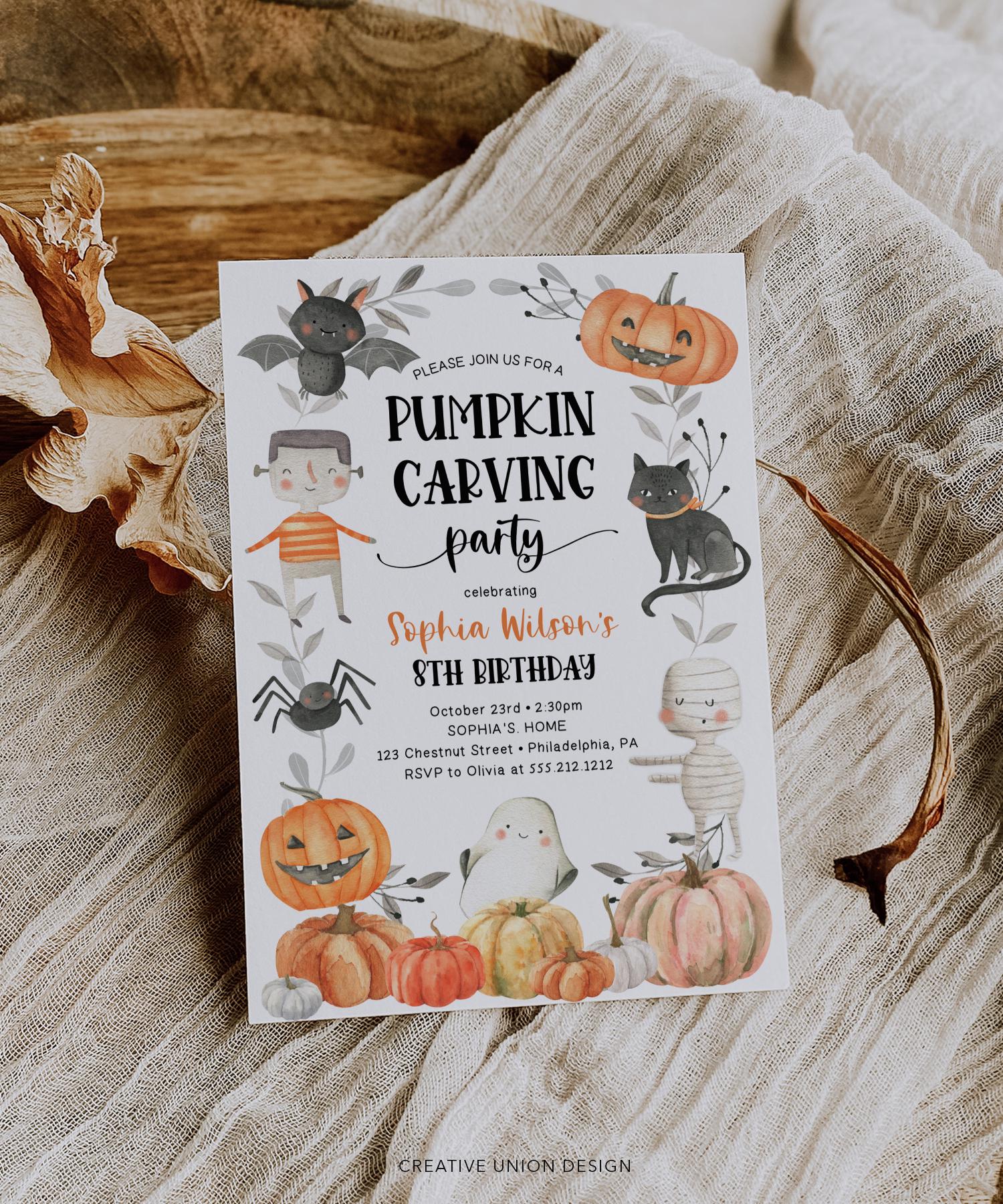 Pumpkin Carving Party Invitation Template, Halloween Party Invite ...