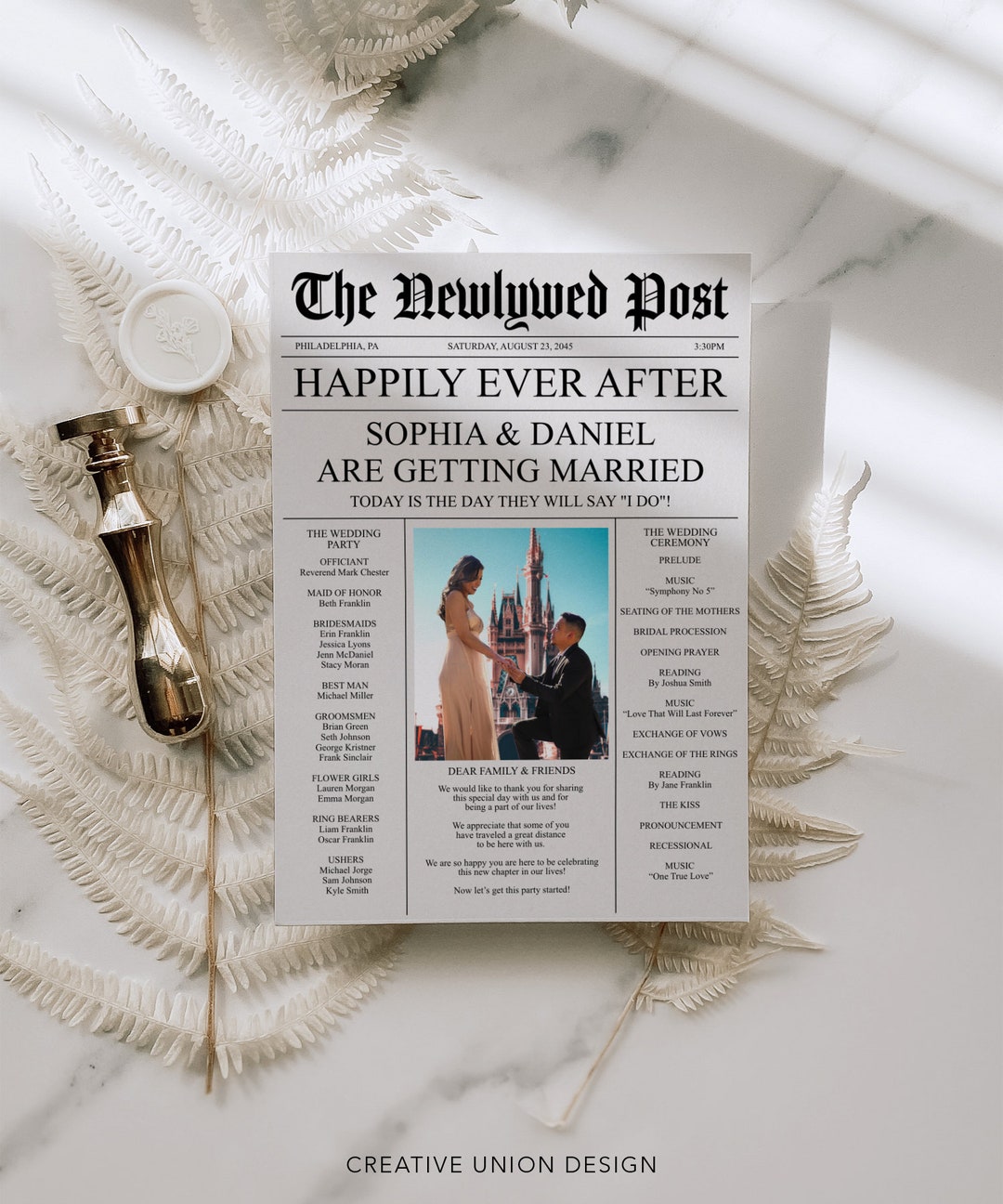 5x7 Newspaper Wedding Program Template With Timeline, Printable Program ...