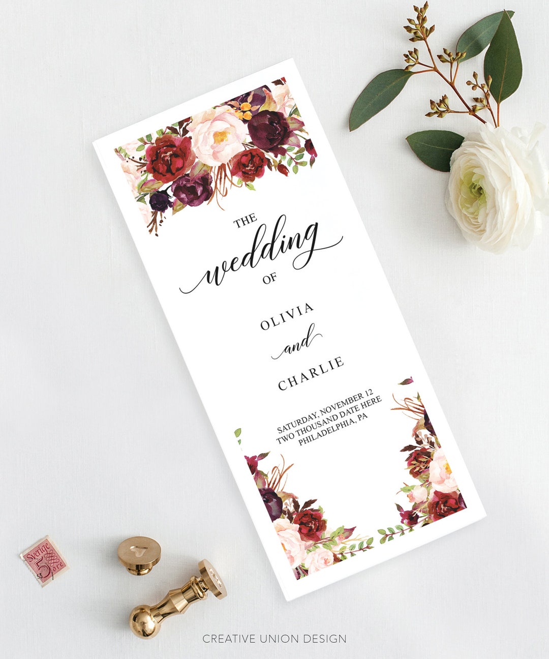 Trifold Wedding Program Template - Wedding Program Folded - Wedding ...