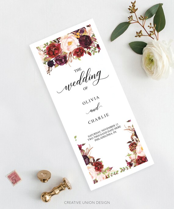 Trifold Wedding Program Template - Wedding Program Folded - Wedding ...