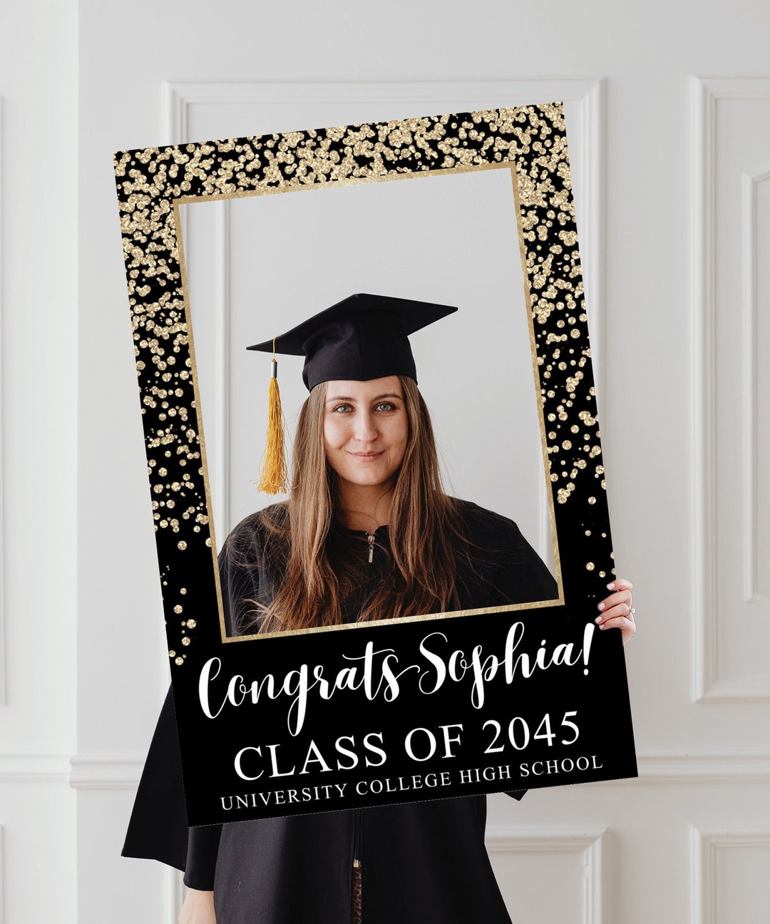 Editable Graduation Party Photo Prop 2025 Template, Gold Confetti ...