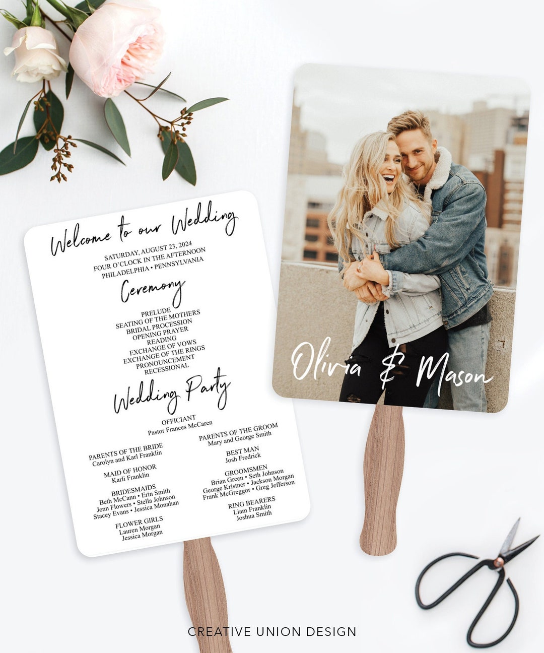 Photo Wedding Program Fan, Printable Program Fan Template With Photo ...