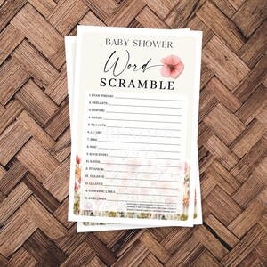 Wildflower Word Scramble, Baby Shower Game, Baby Shower Games, Baby ...