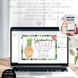 Luau Graduation Party Invite Template, Graduation Invitation, Pineapple ...
