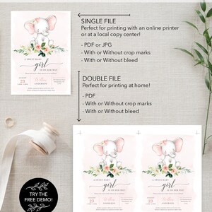 Elephant Baby Shower Invitation Girl, Printable Baby Shower Invite ...