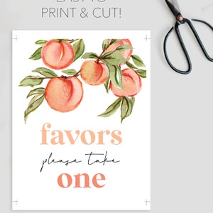 Peach Favors Sign, 1st Birthday Sign File, Printable, Baby Shower, Baby ...