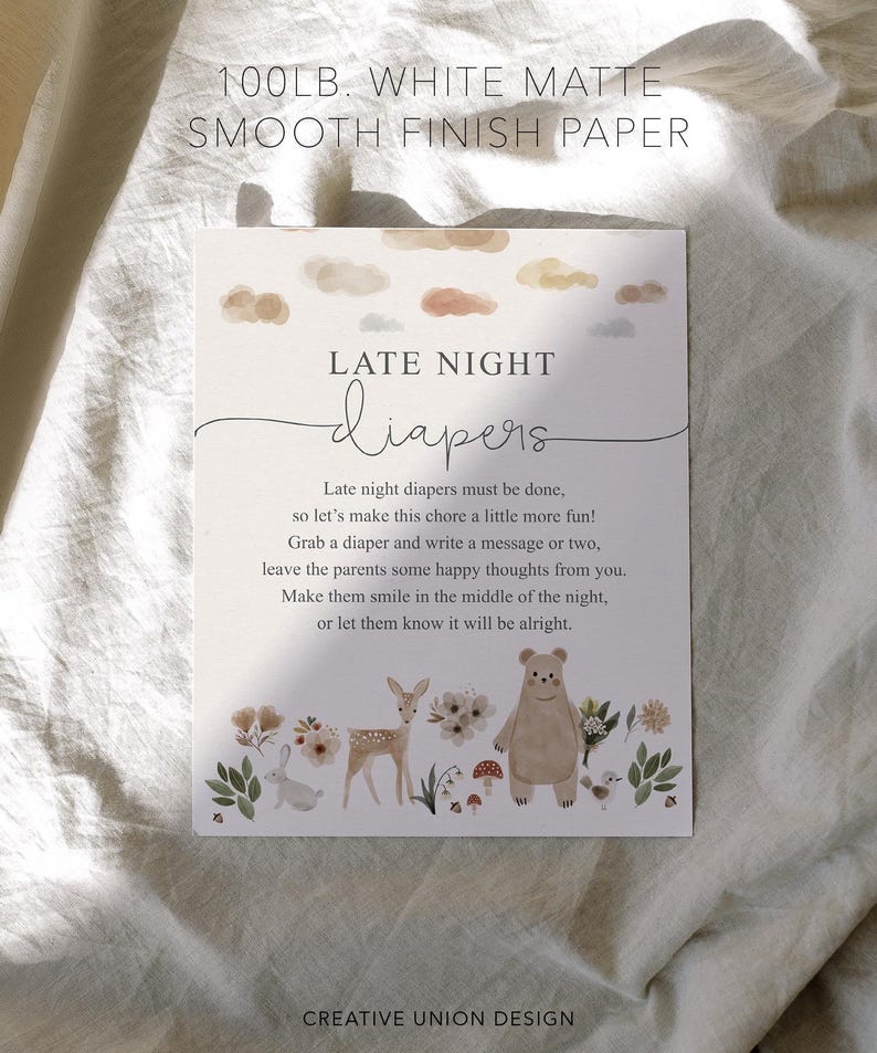 PRINTED & SHIPPED Baby Shower Late Night Diapers Sign 8x10 Boho ...