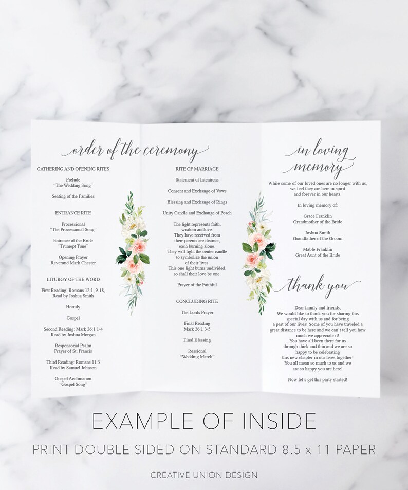 Trifold Wedding Program Template Wedding Ceremony Program | Etsy