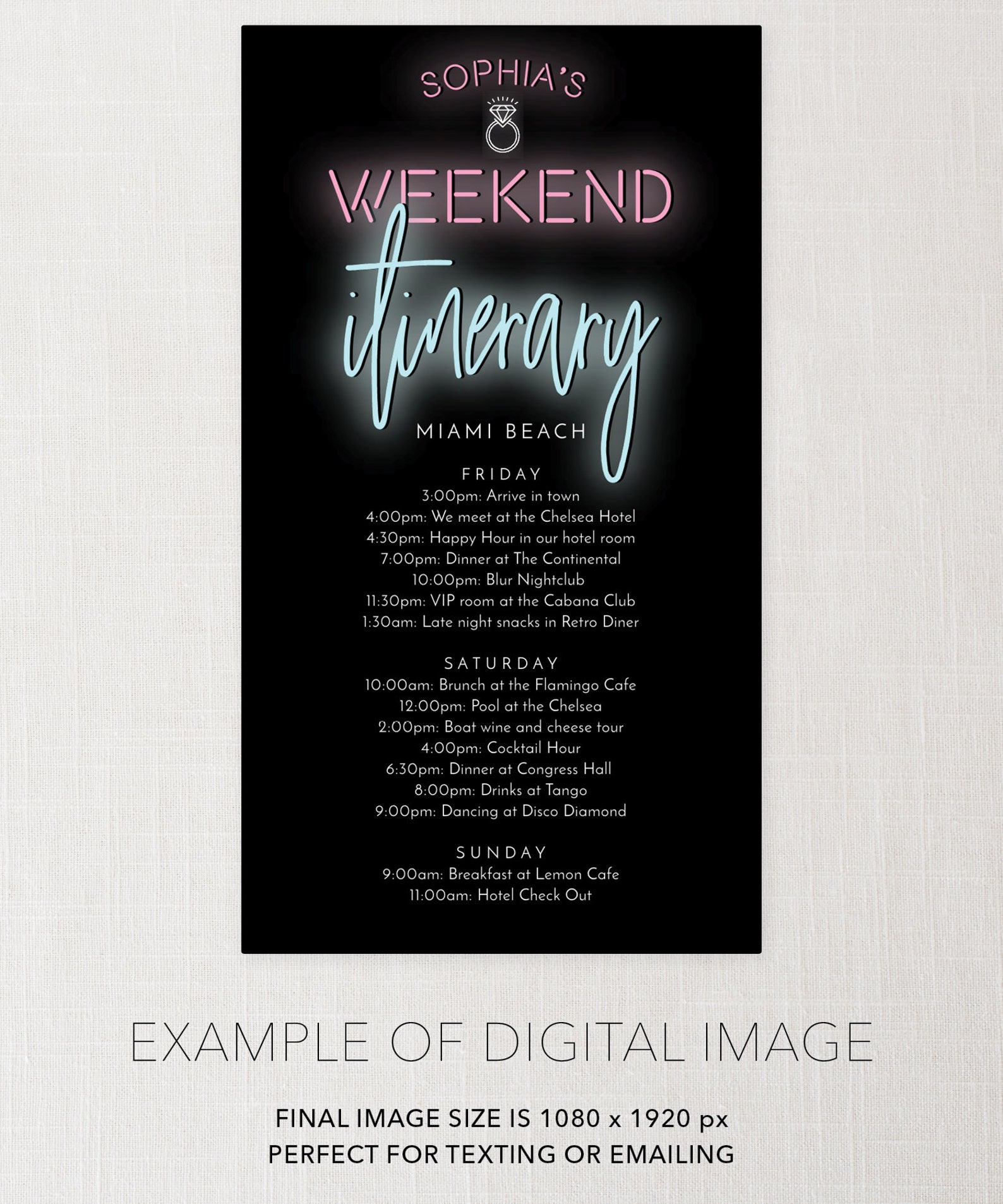 Neon Weekend Itinerary Template Digital Schedule Wedding - Etsy