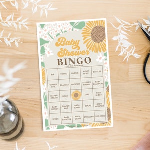 Retro Sunflower Baby Shower Bingo, 60 Unique Game Sheets, Baby Shower ...