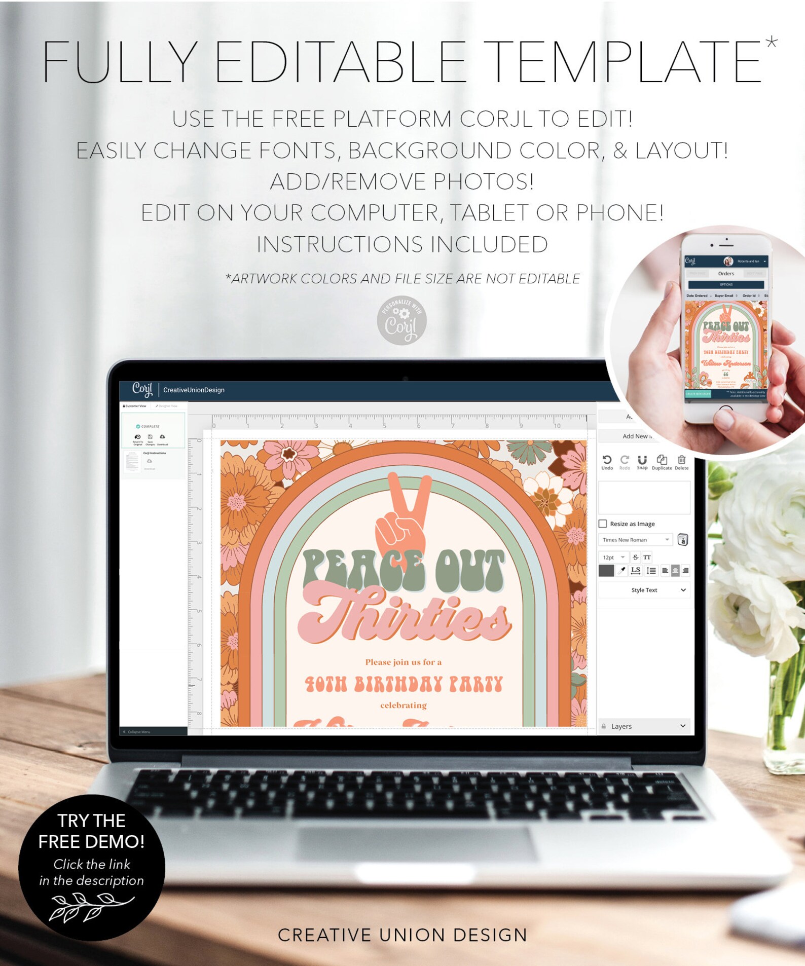 Peace Out Birthday Party Invite Template, 40th Birthday Invitation ...