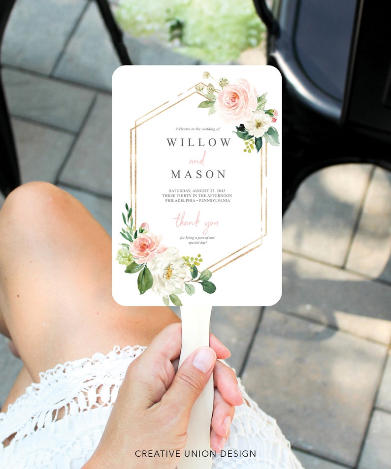 Floral Wedding Program Fan Template Printable Wedding Fan - Etsy