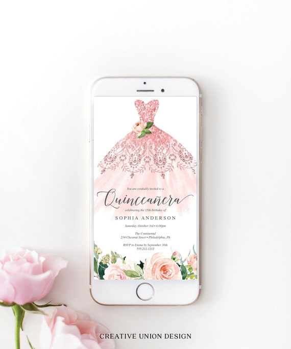 Digital Quinceanera Invitation, Birthday Party Invitation, 15th ...