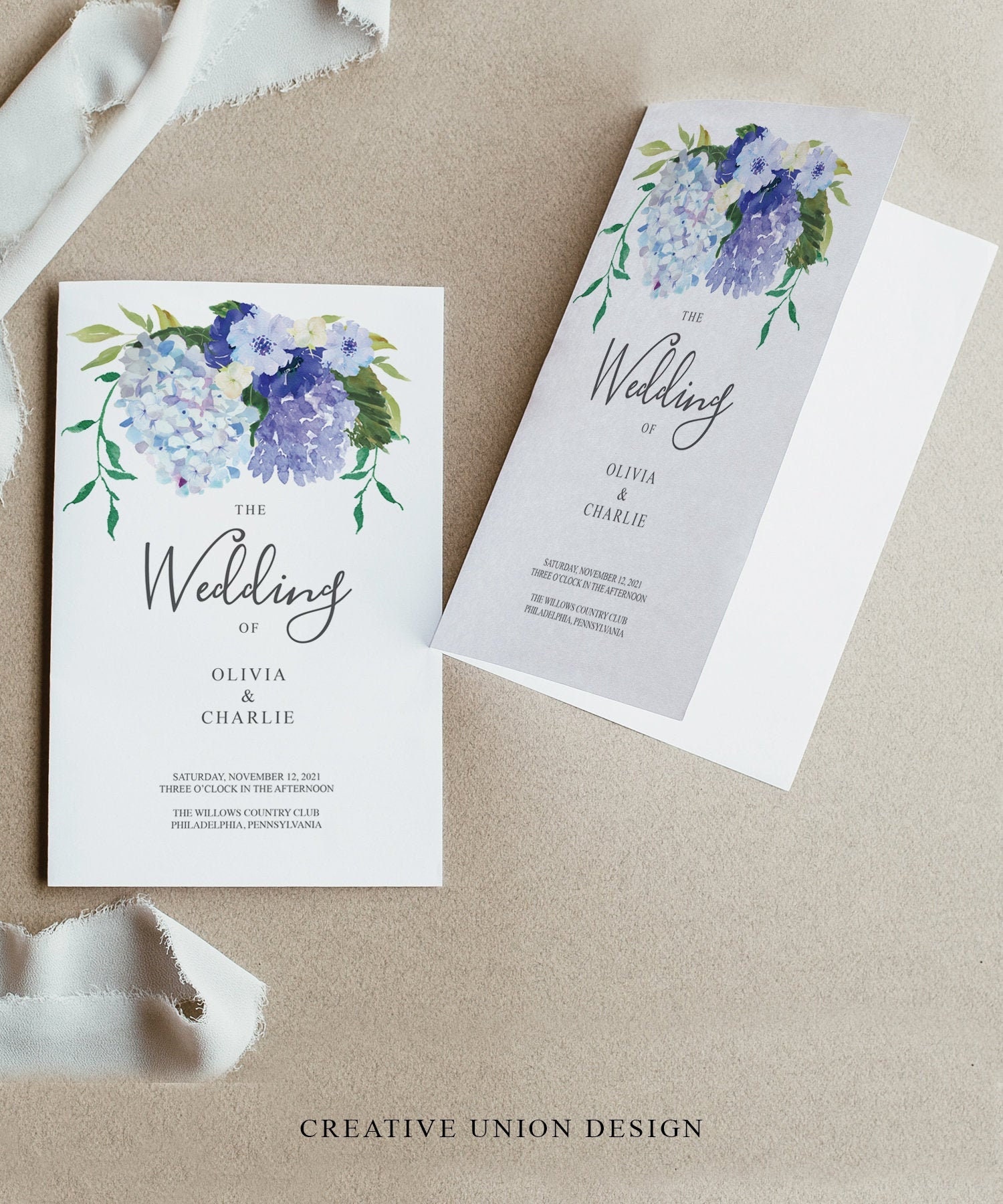 Hydrangea Folded Wedding Program Template Printable Wedding | Etsy