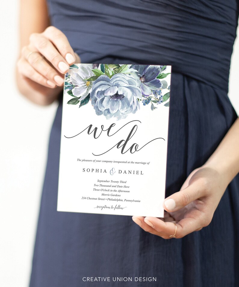 Dusty Blue Wedding Invitations Template Printable Wedding - Etsy
