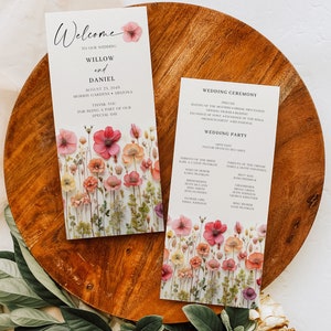 Wildflower Wedding Programs Template, Printable Wedding Program, 4x9 ...