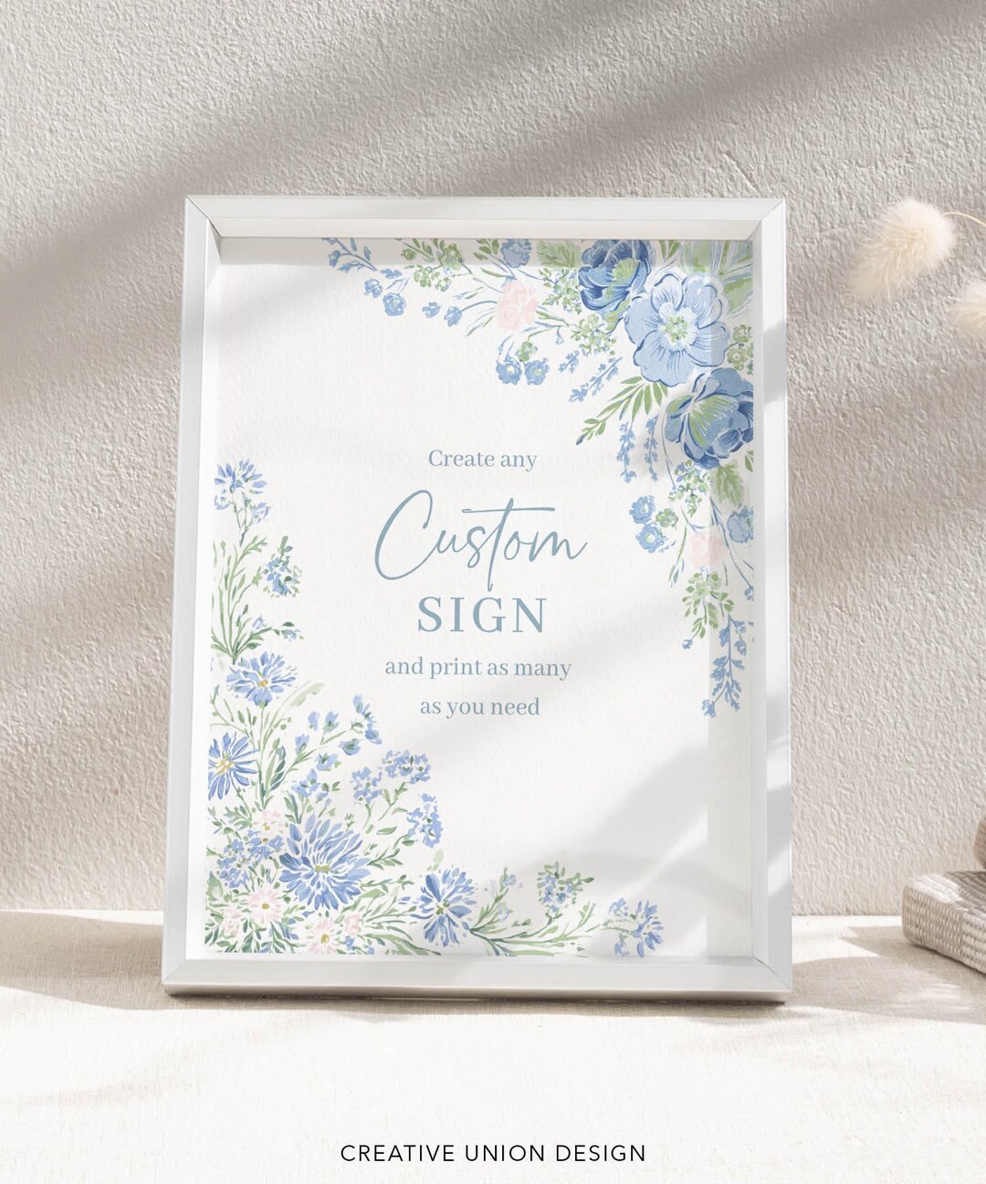 Blue Floral Custom Sign Template Editable Bridal Shower Sign Favors ...