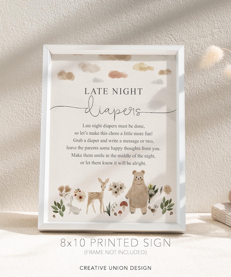 PRINTED & SHIPPED Baby Shower Late Night Diapers Sign 8x10 Boho ...