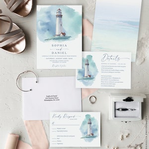 Lighthouse Wedding Invitations Template, Printable Wedding Invitation ...