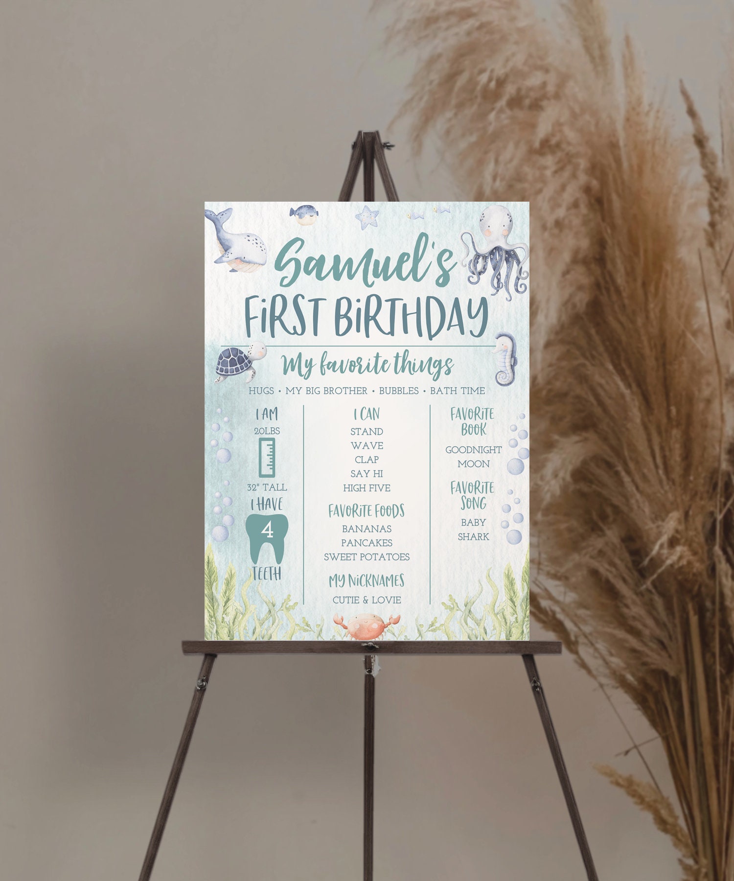 Editable Under the Sea Birthday Milestone Sign Template - Etsy