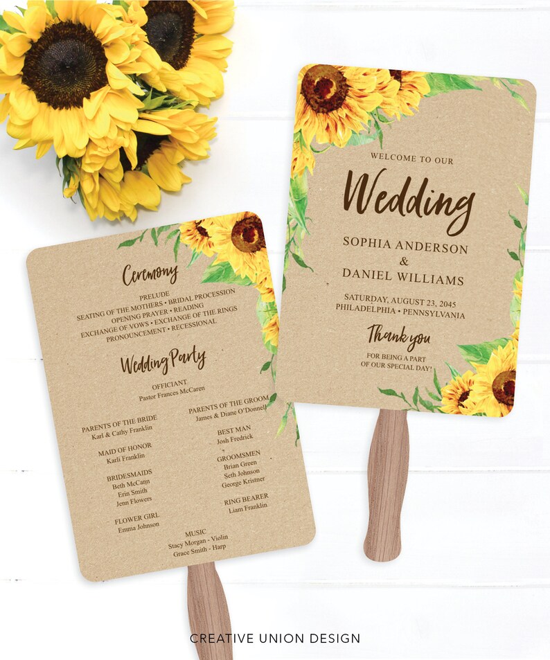 Sunflower Wedding Program Template Sunflowers Wedding Fan - Etsy