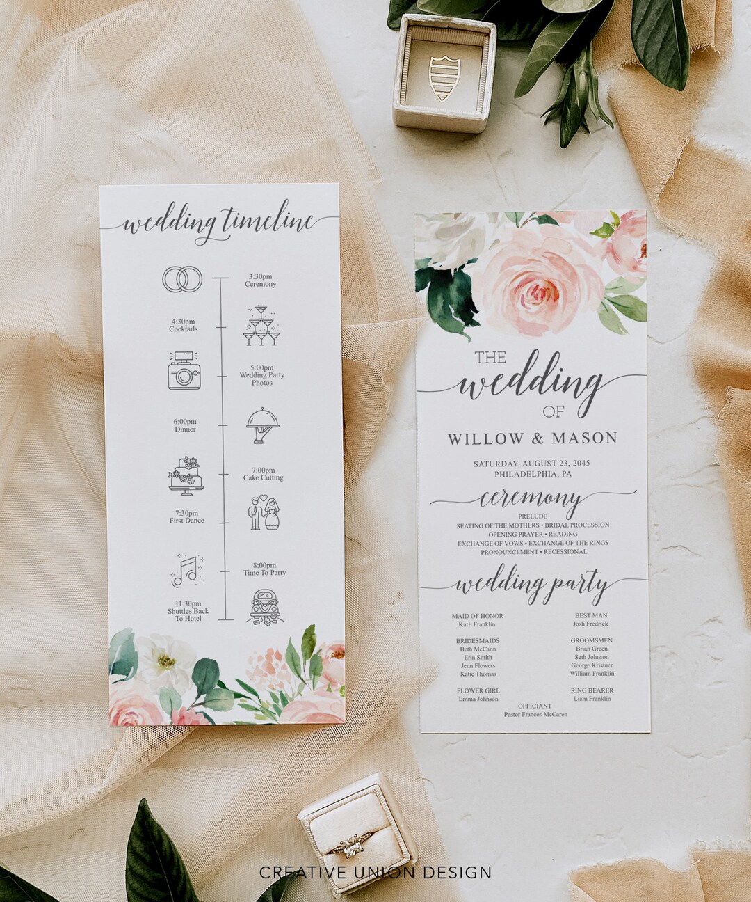 Floral Wedding Program Template With Timeline, Rustic Programs for ...