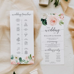 Floral Wedding Program Template With Timeline, Rustic Programs for Wedding Ceremony, Wedding ...