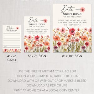 Date Night Ideas Card and Sign, Date Night Ideas Sign, Modern Bridal ...