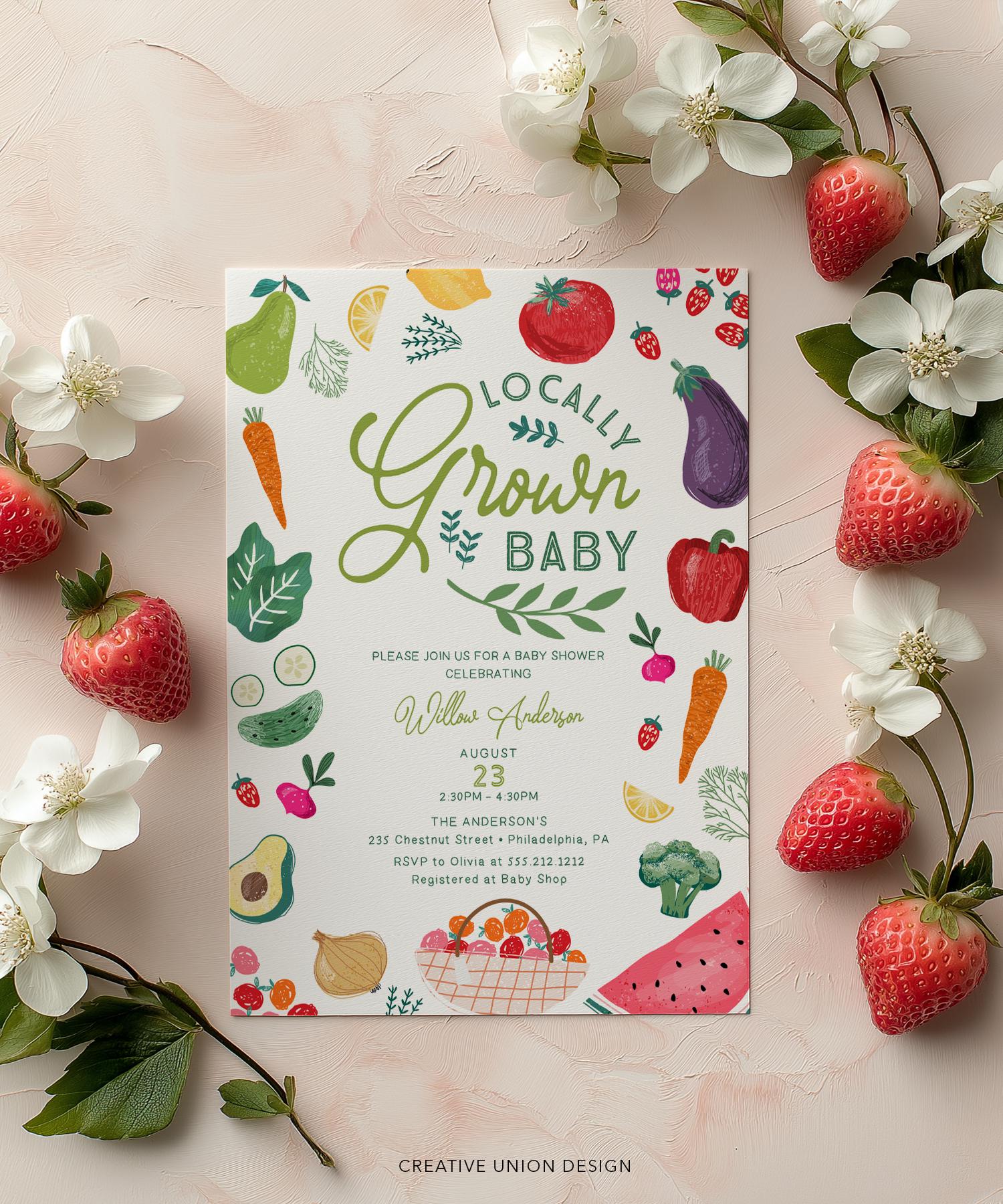 Locally Grown Baby Shower Invite Template, Farmers Market Baby Shower ...
