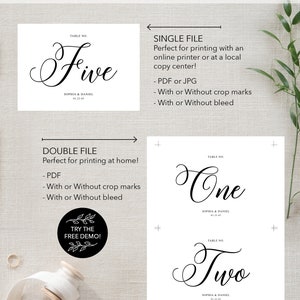 Horizontal Classic Calligraphy Wedding Table Numbers Template, Fully ...