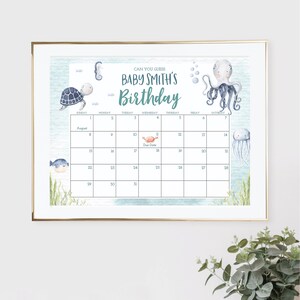 Under the Sea Baby Due Date Calendar Sign Template, Guess the Birthday ...