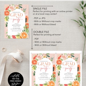 Tropical Citrus Graduation Party Invite Template, Lemon Grad Party ...
