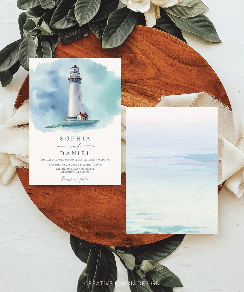 Lighthouse Wedding Invitations Template Printable Wedding - Etsy