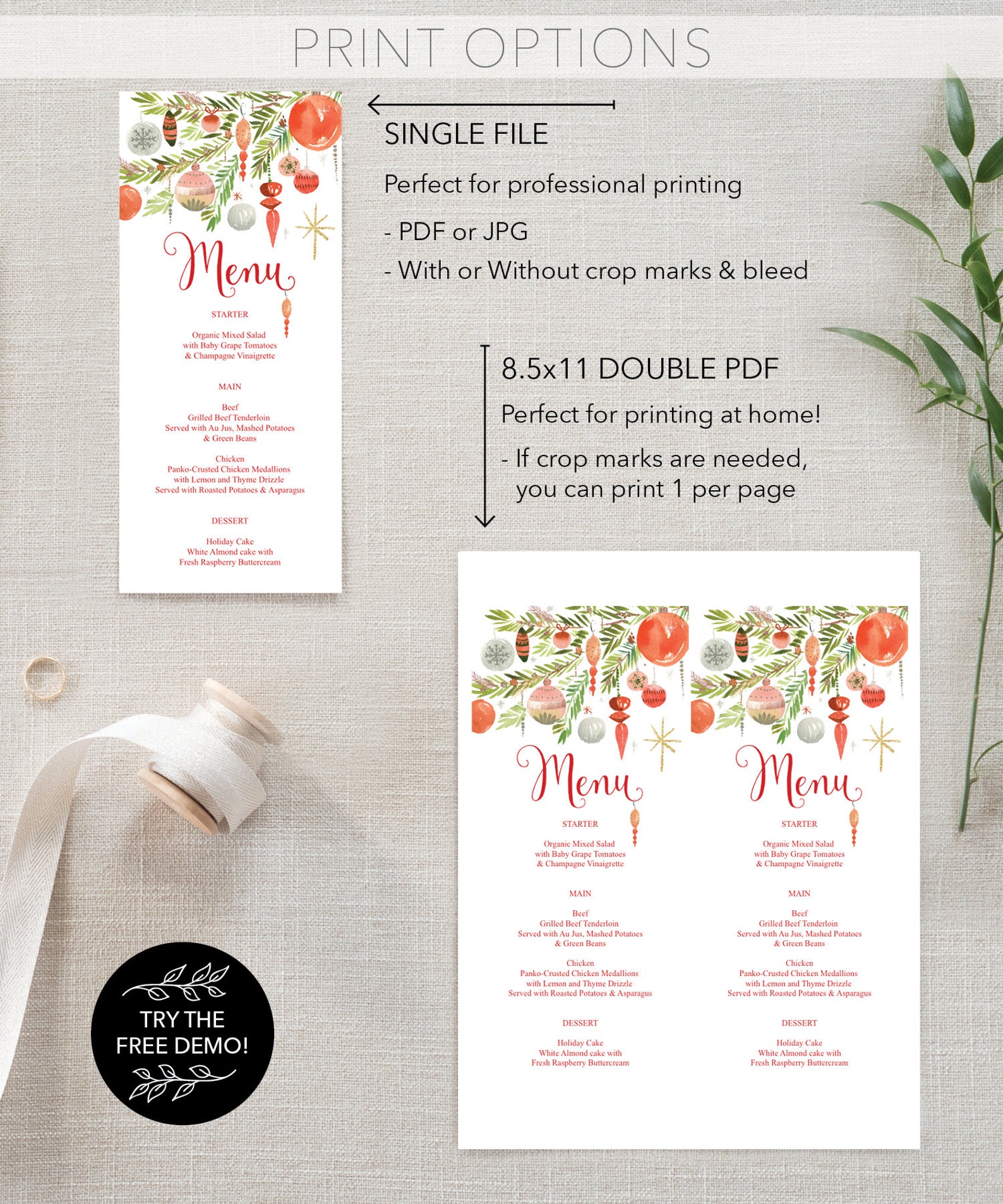Christmas Menu Holiday Menu Printable Menu Rustic - Etsy