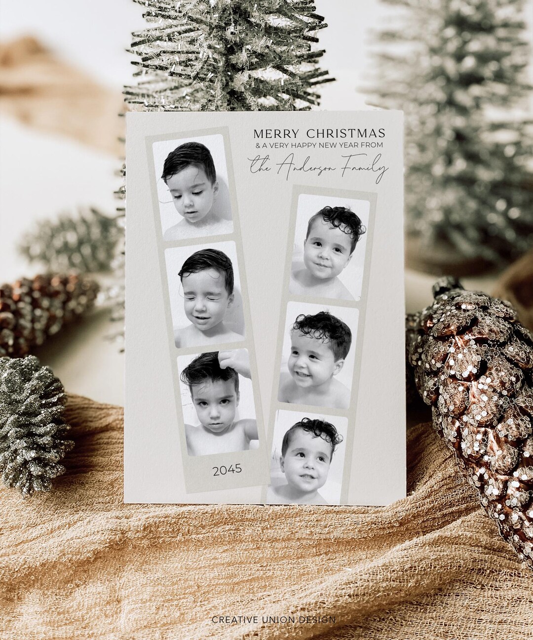 Photo Christmas Card Template, Photo Booth, Minimal Christmas Card ...