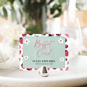 Berry First Birthday Buffet Card Template, Food Label, Berry Sweet ...