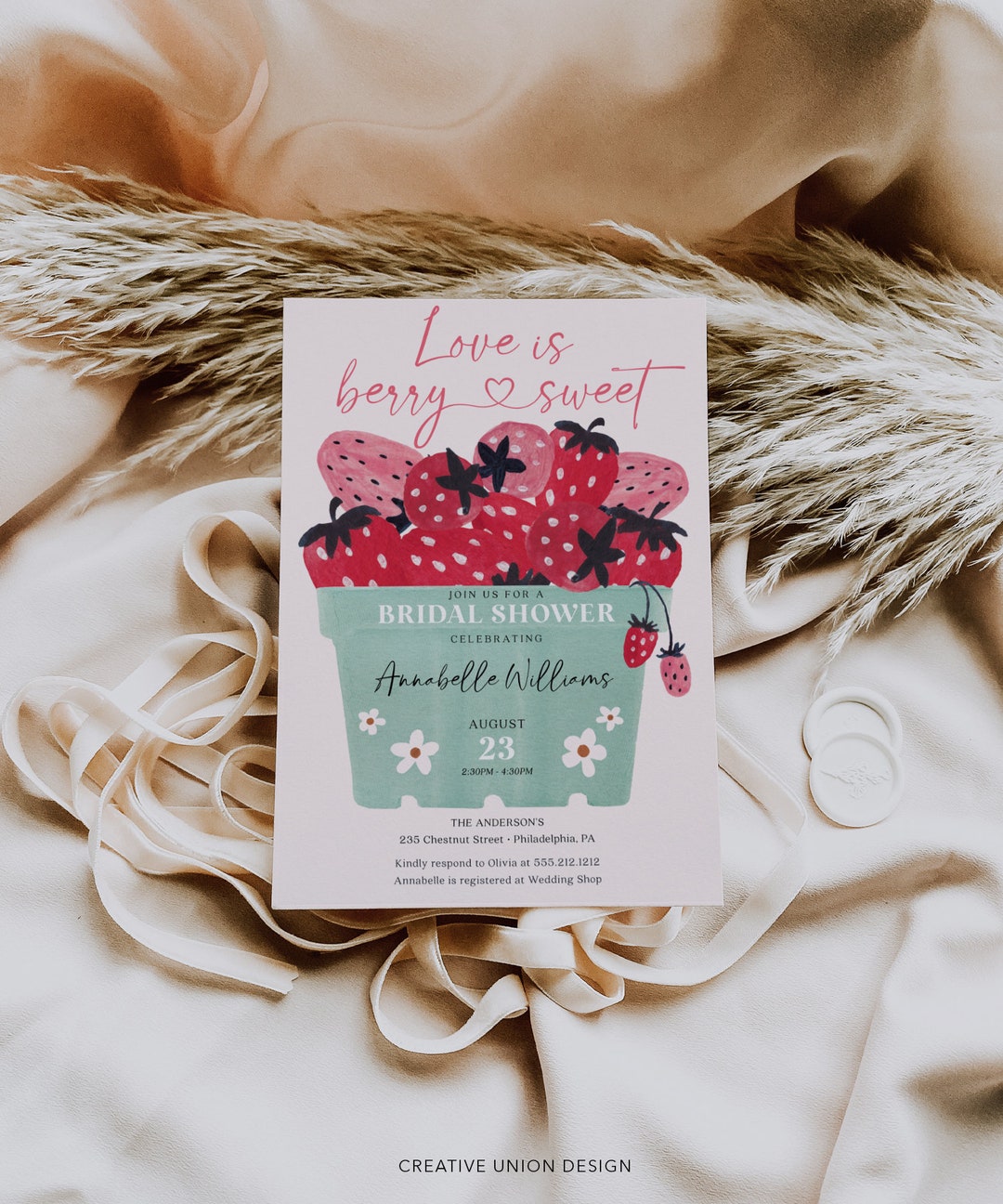 Love is Berry Sweet Bridal Shower Invite Template, Strawberry Bridal ...